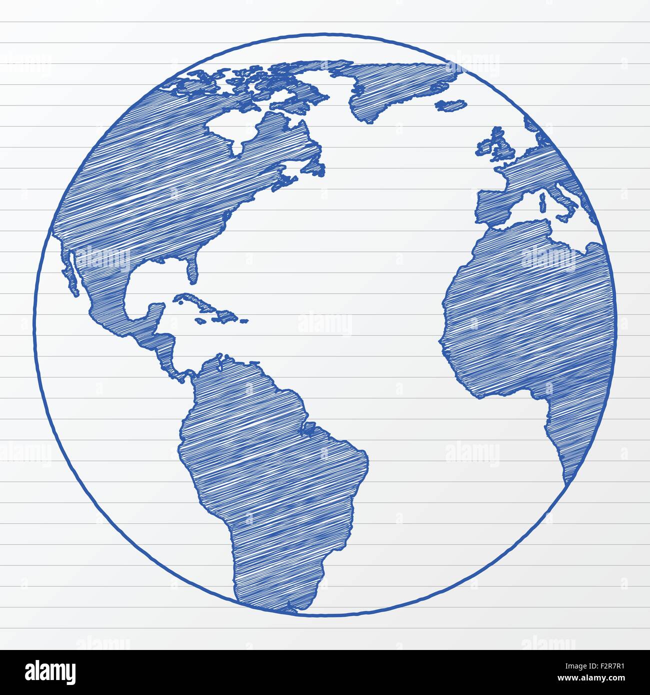 Dimensions world globe sur une feuille de bloc-notes. Vector ...