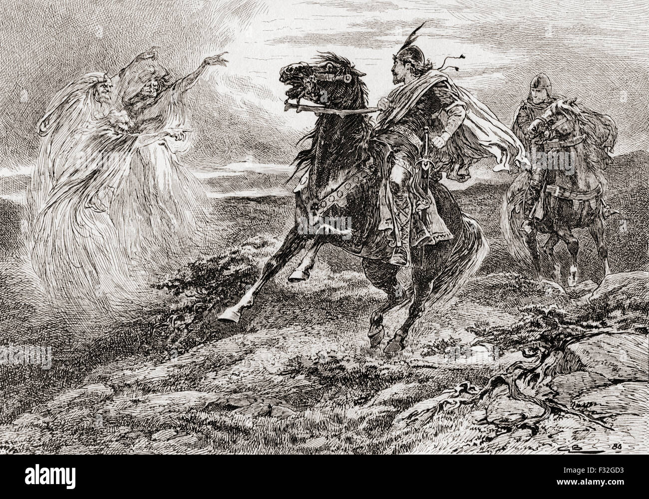 Une scène de William Shakespeare Macbeth, Acte I, scène 3. Première ...