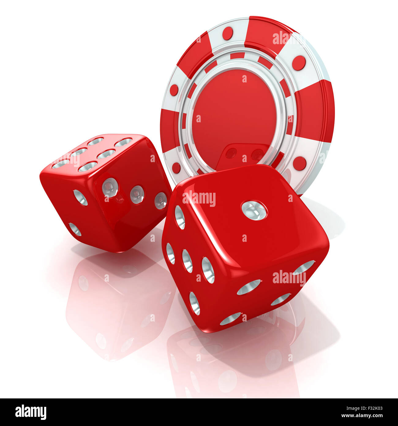 Jetons rouge et dés. 3D render isolated on white Photo Stock - Alamy