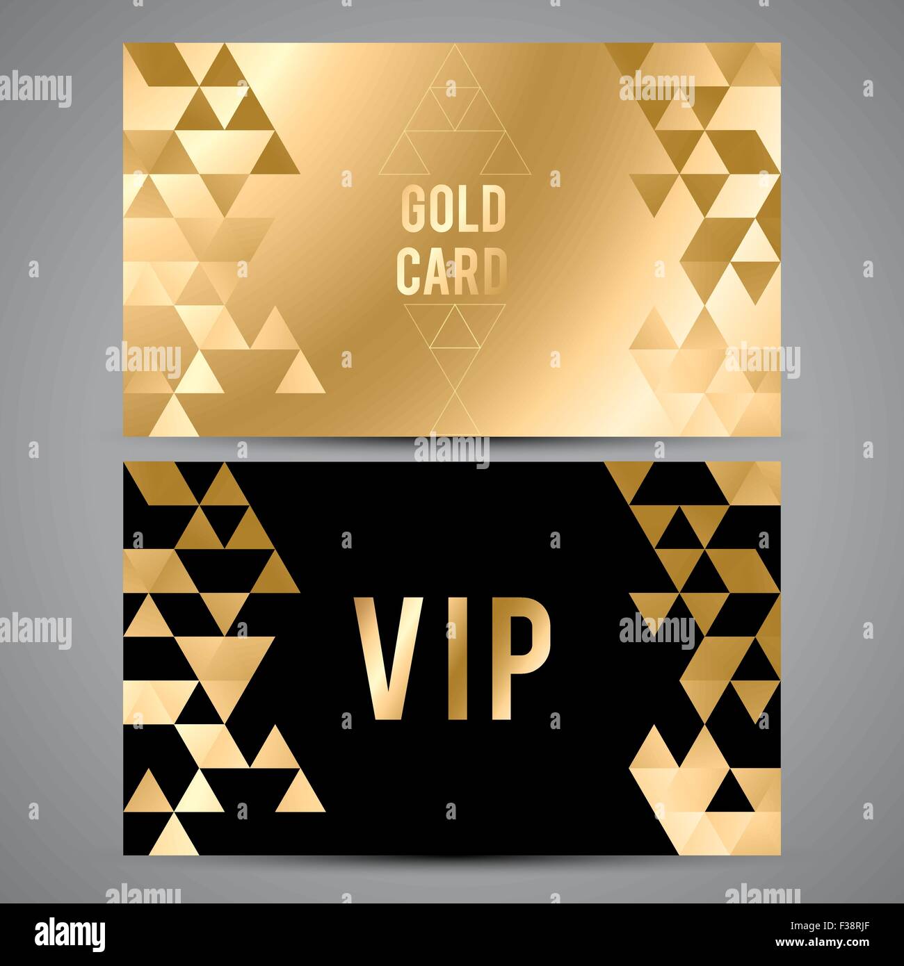 Cartes VIP. Design noir et doré. Triangle des motifs décoratifs Image ...