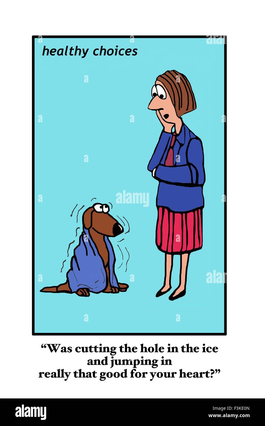 Cartoon illustration de femme disant à grelotter, chien '... la glace ...