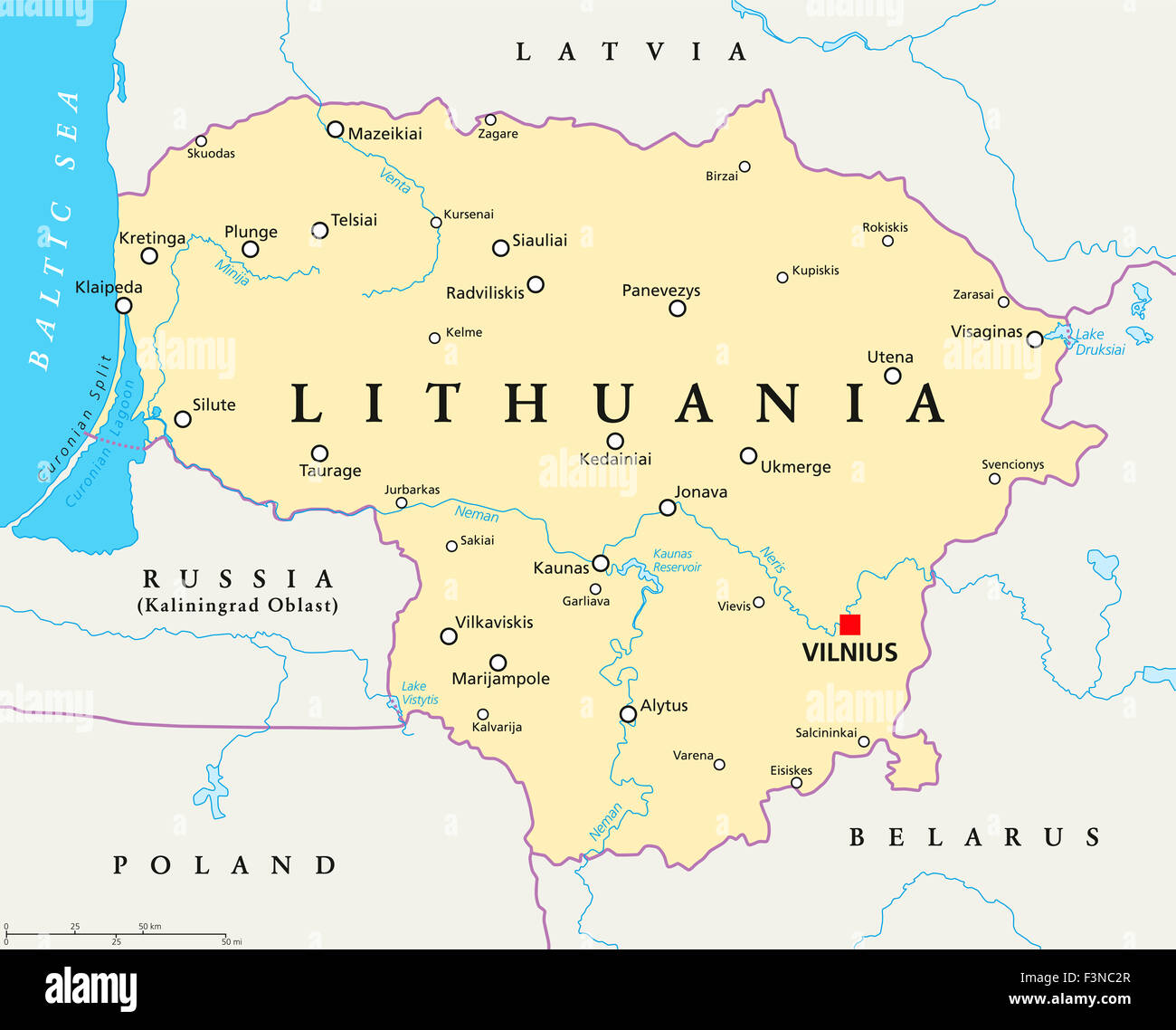 Carte politique de la Lituanie, Vilnius, la capitale avec les ...