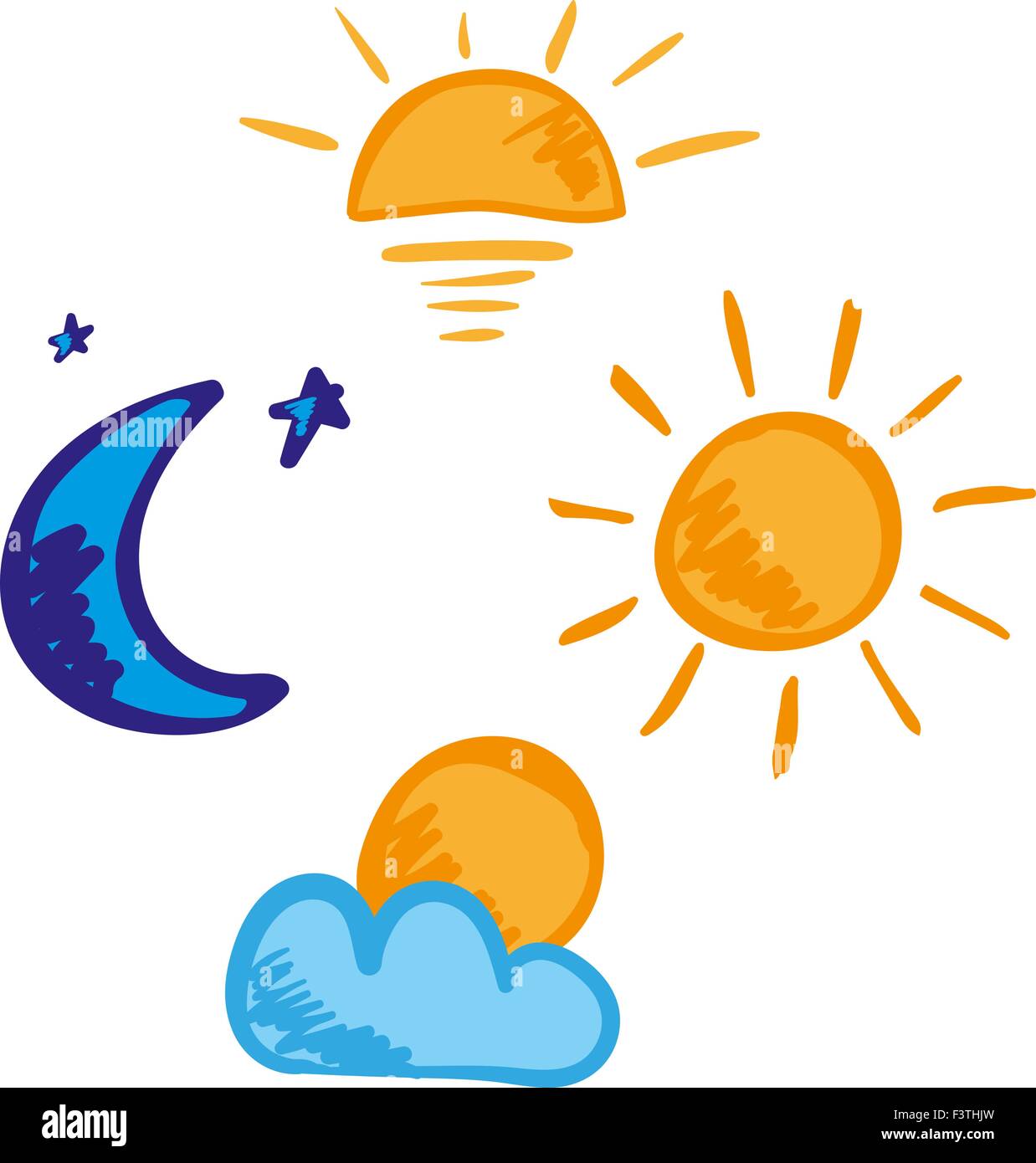 Soleil et lune matin Jour Soir Nuit handdrawn vector icon set Image ...