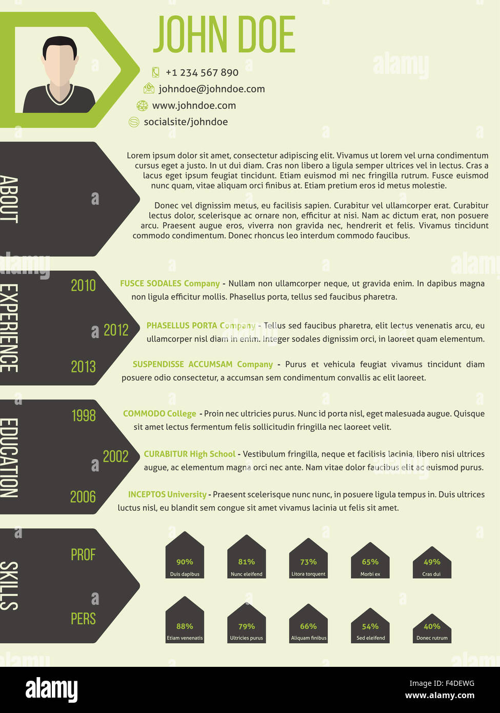 Cv curriculum vitae cv template design avec flèche style ruban Photo Stock - Alamy