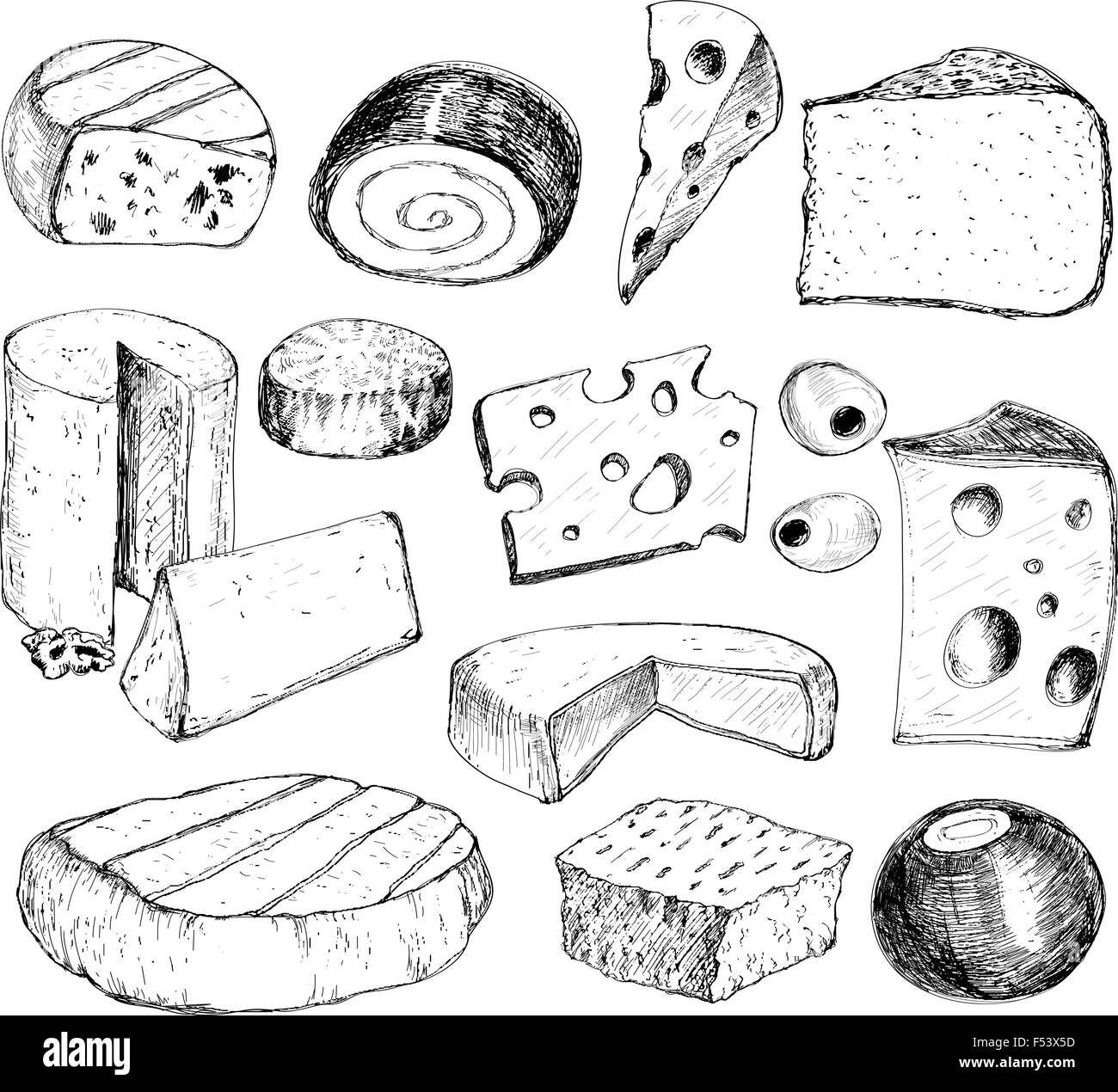 Dessin portion fromage Banque d'images noir et blanc - Alamy