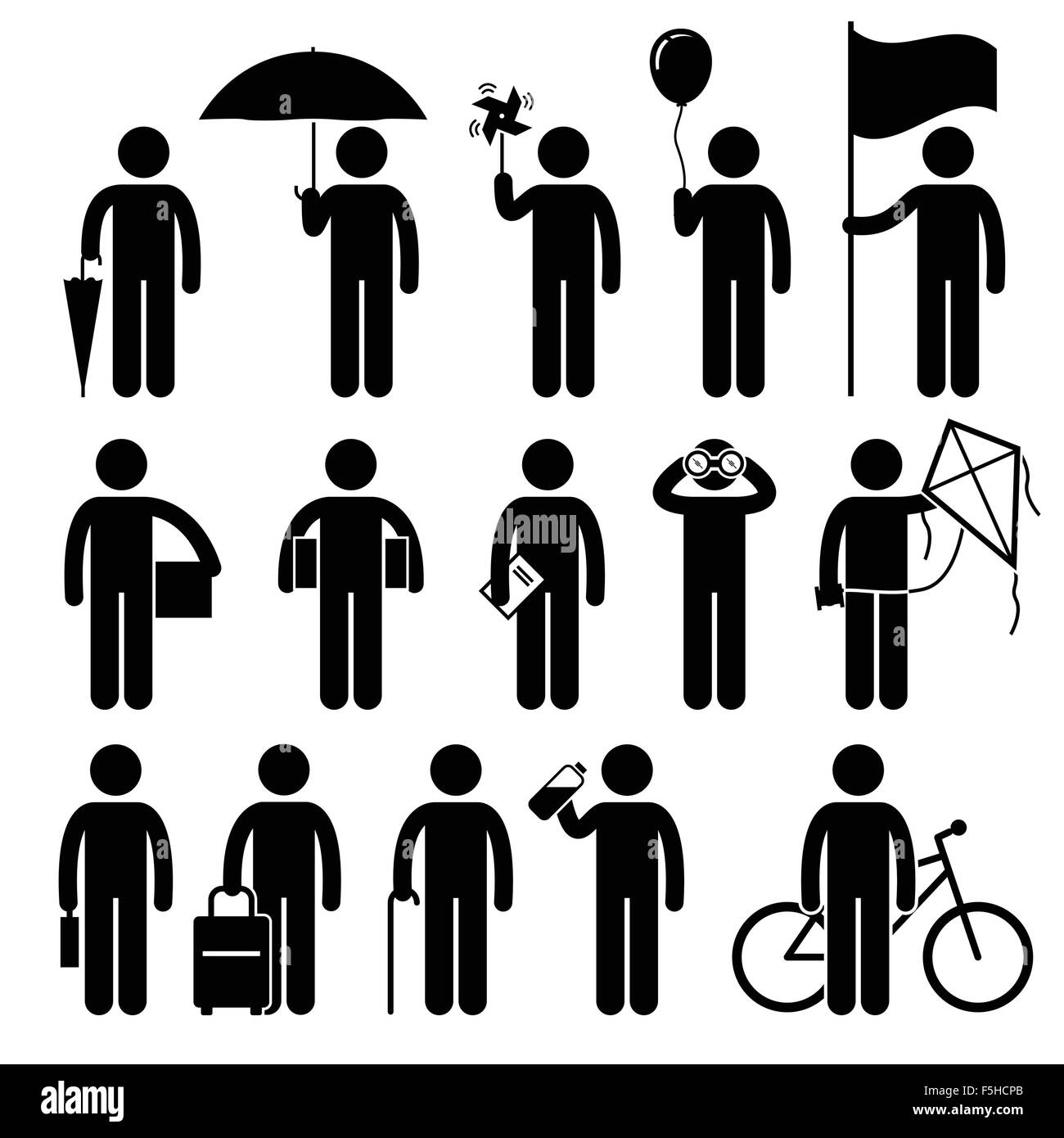 Homme avec objets aléatoires Stick Figure Icônes pictogramme Image ...