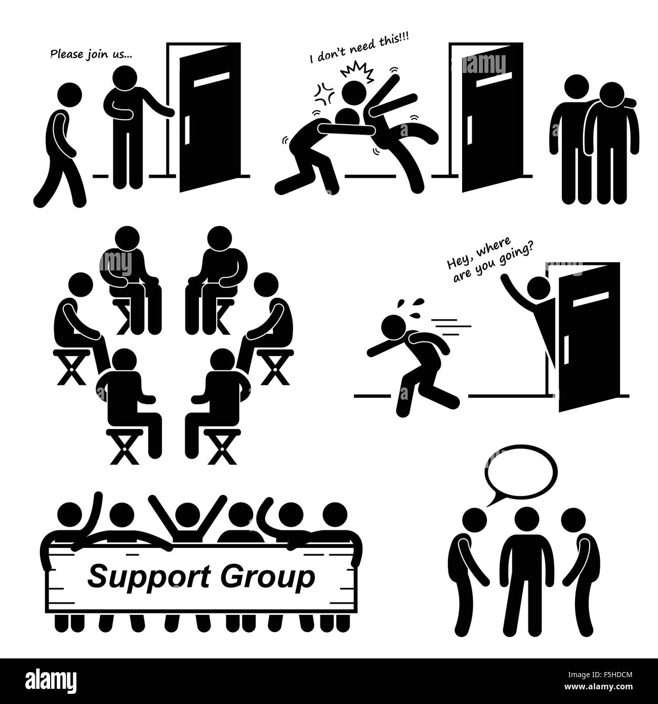 Réunion du Groupe de soutien Stick Figure Icônes pictogramme Image ...