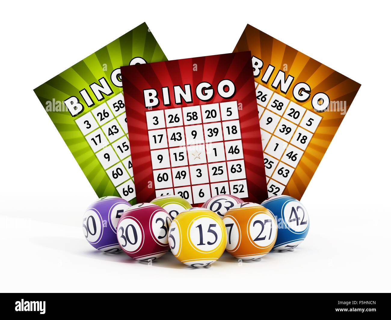 Carte de bingo et des boules avec des numéros isolé sur fond blanc ...