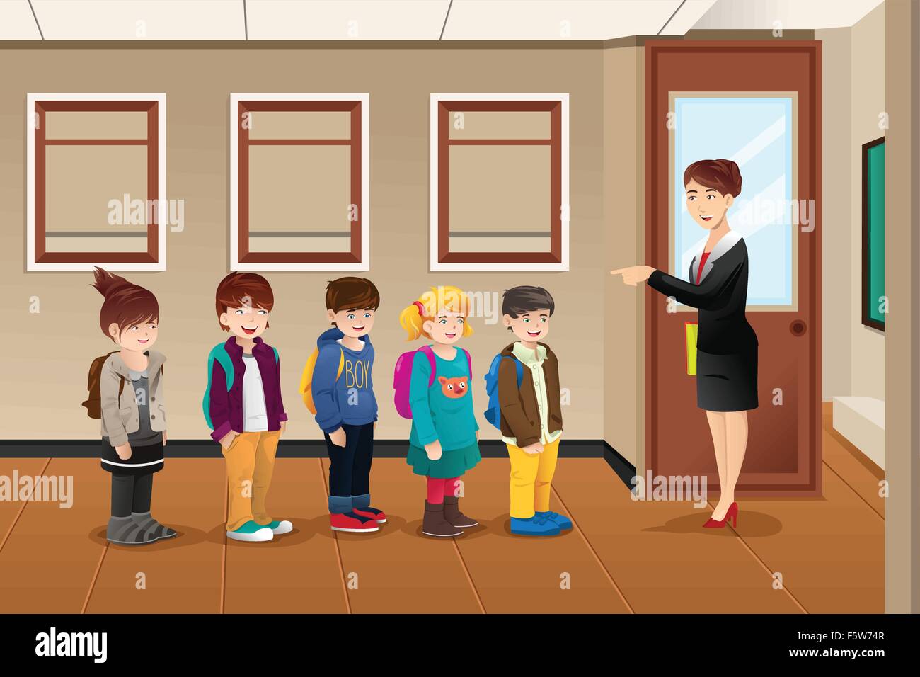Un enseignant de l'illustration vectorielle, alignant les étudiants ...