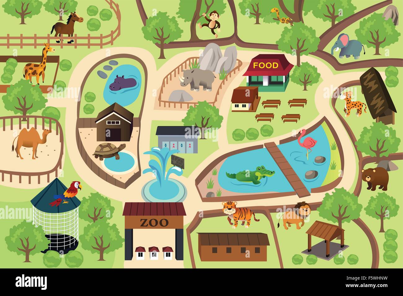 Un vecteur illustration de la carte d'un zoo park Image Vectorielle ...