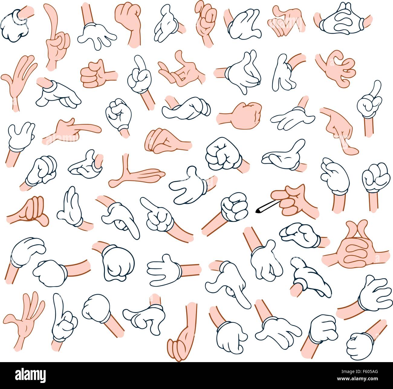 Illustrations vectorielles pack de cartoon mains dans différents gestes ...