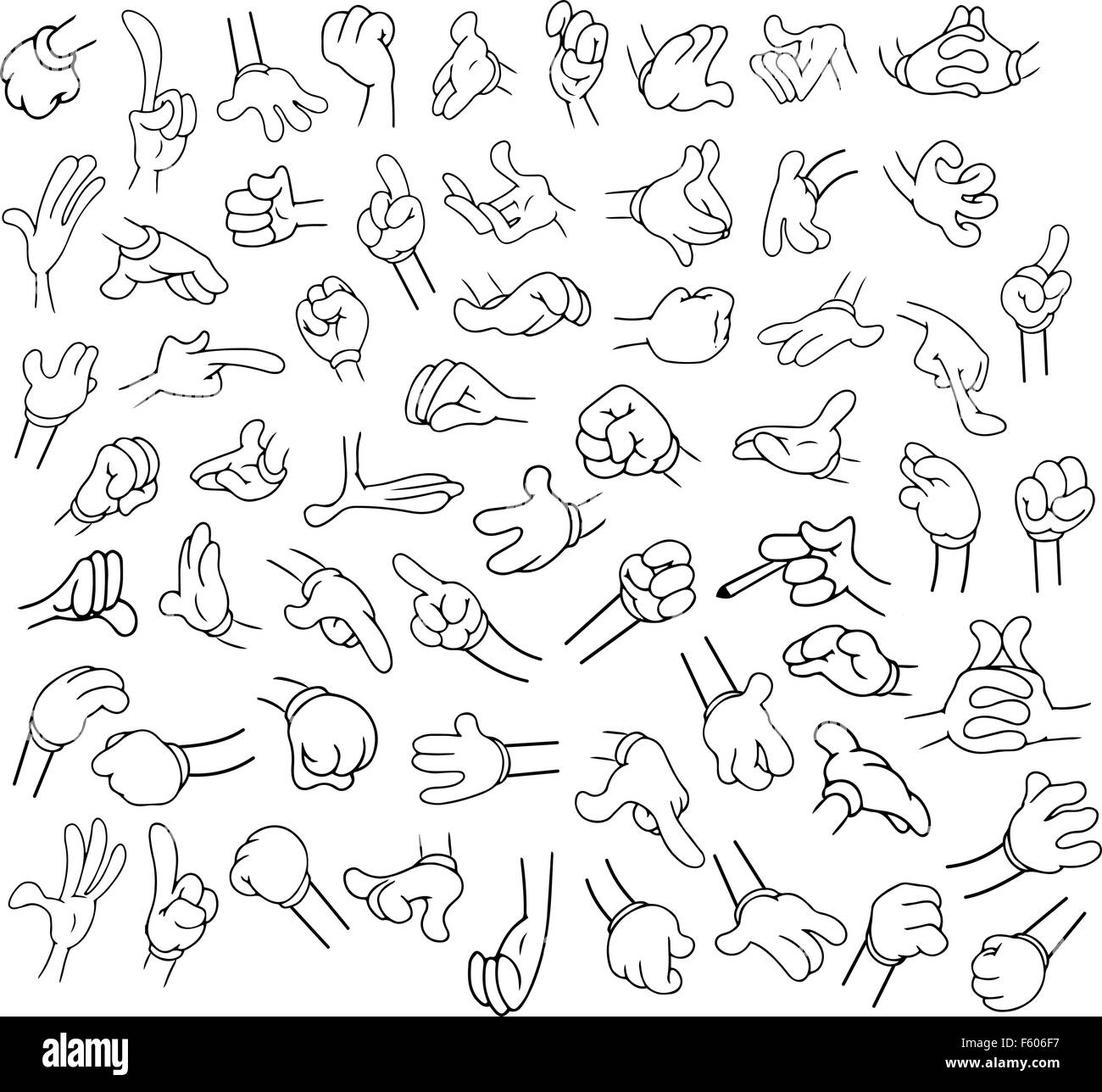 Illustrations vectorielles lineart pack de cartoon mains dans ...