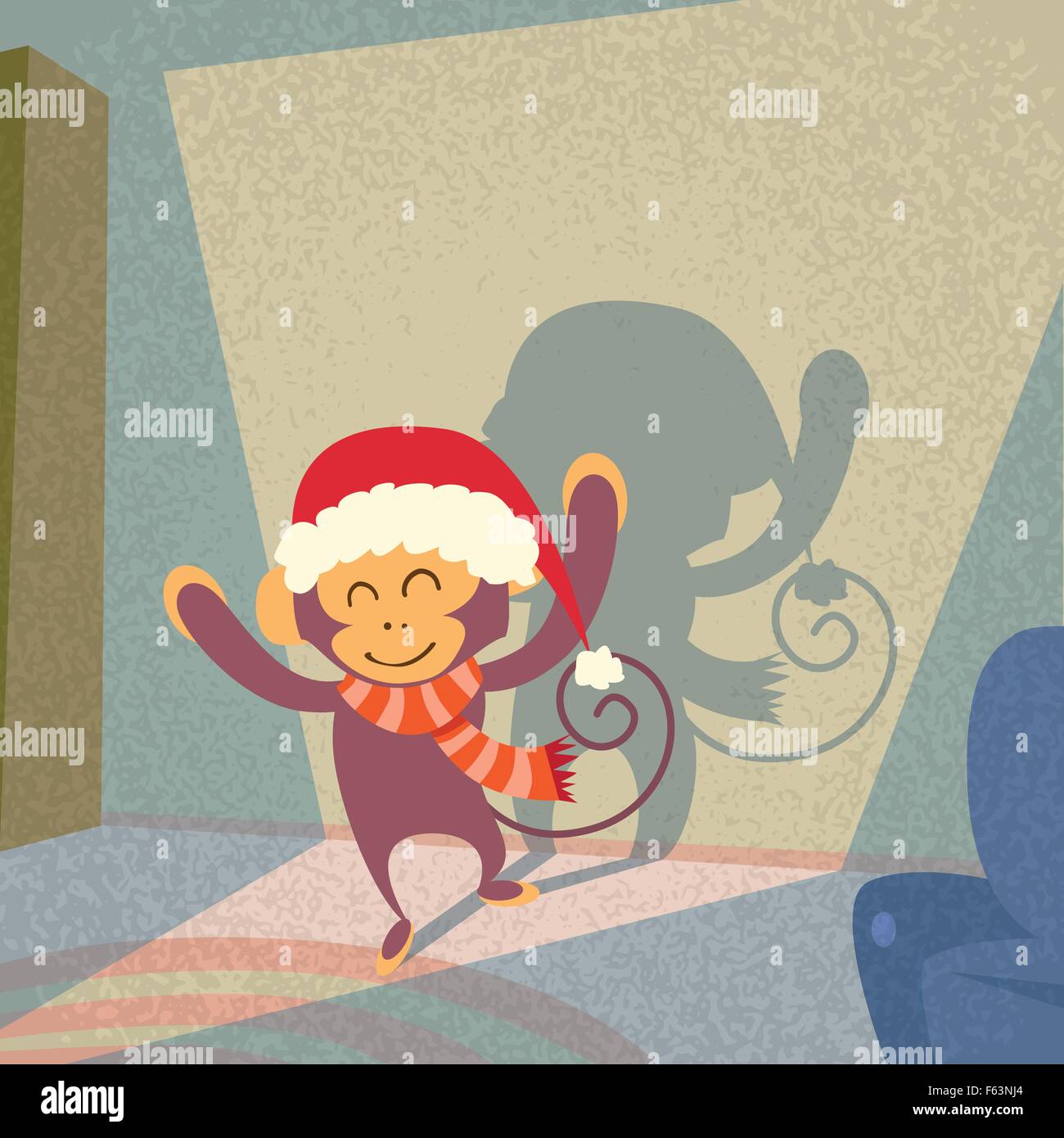Monkey Santa Hat Bonne Année Joyeux Noël Silhouette d'ombre Image ...
