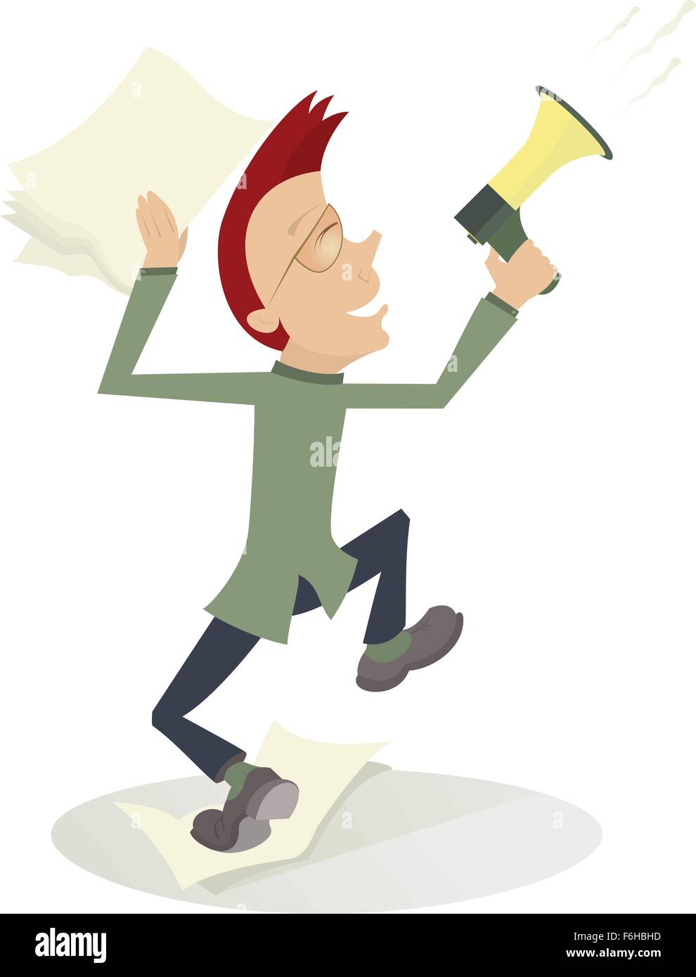 Homme de dessin animé avec le mégaphone fait l'annonce Image ...