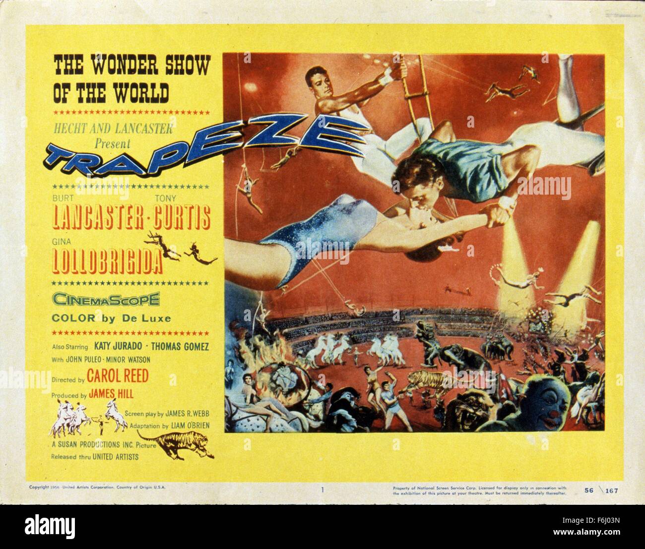 1956, le titre du film : Trapèze, Directeur : CAROL REED, Studio : UA, Photo : TONY CURTIS, Burt ...