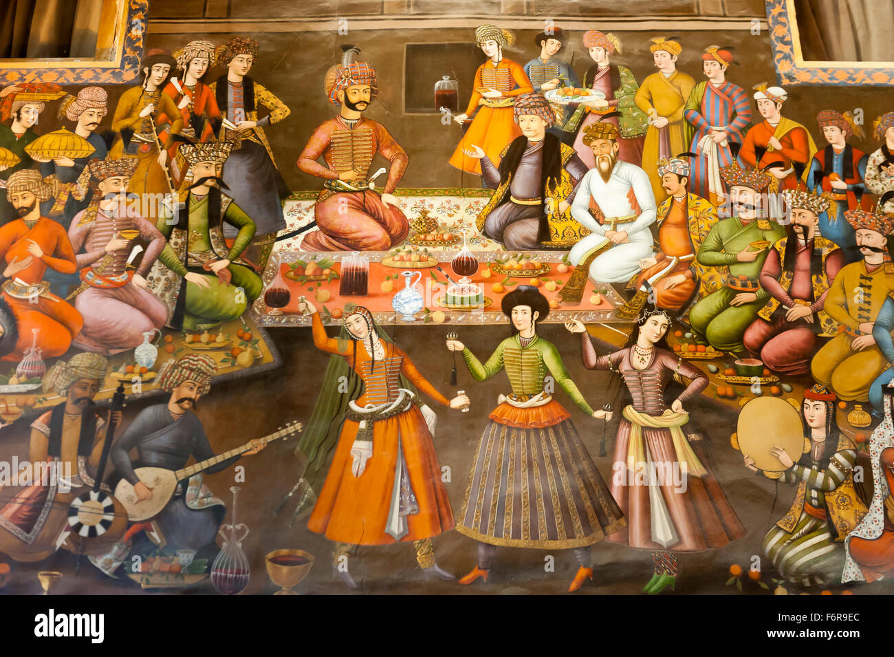 Fresco, banquet avec danseuses, Shah Abbas II reçoit Nader Mohammed ...