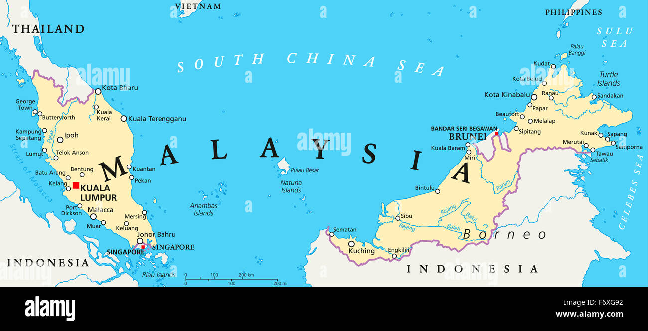 Carte politique de la Malaisie à Kuala Lumpur, capitale des frontières ... Carte politique de la Malaisie à Kuala Lumpur, capitale des frontières ...