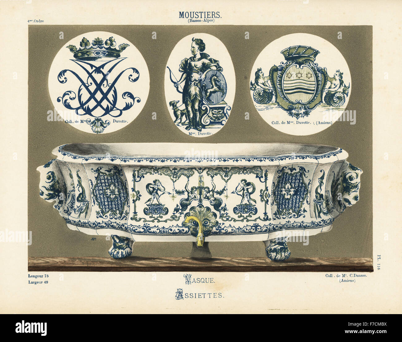 Basin et les plaques de Moustiers, France, décoré de Cupids, naïades ...