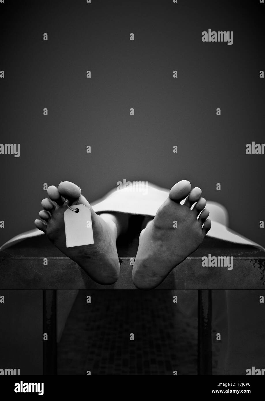 Toe tag / 3D render of corpse avec étiquette d'identification à la ...