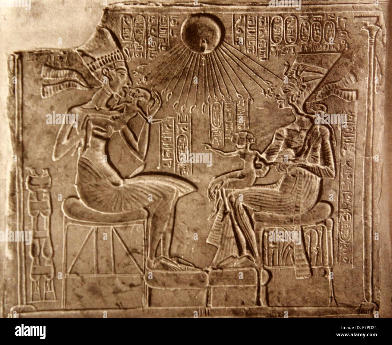 Akhénaton et sa famille, d'Akhetaton (aujourd'hui Tell el-Amarna). 18e ...