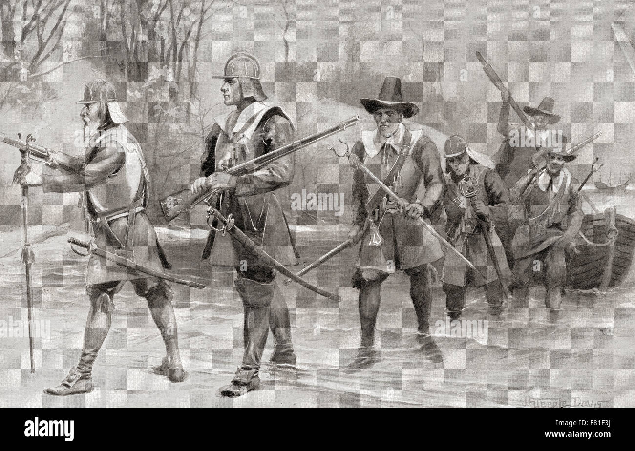 Le débarquement de Myles Standish sur la côte de Cape Cod en 1620 ...