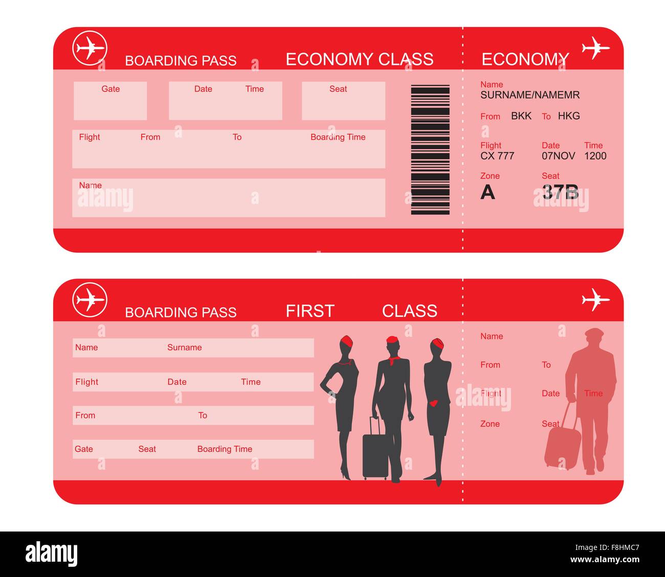 Image Vecteur de airline tickets d'embarquement à code-barres et ...