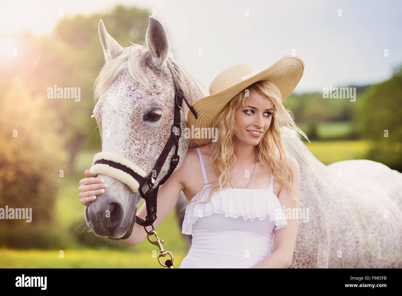 Femme et cheval dans le parc Banque de photographies et d’images à ...