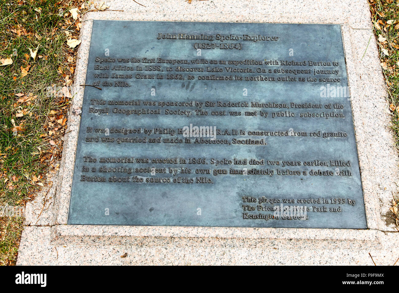Plaque en l'honneur de John Hanning Speke l'explorateur qui a découvert ...