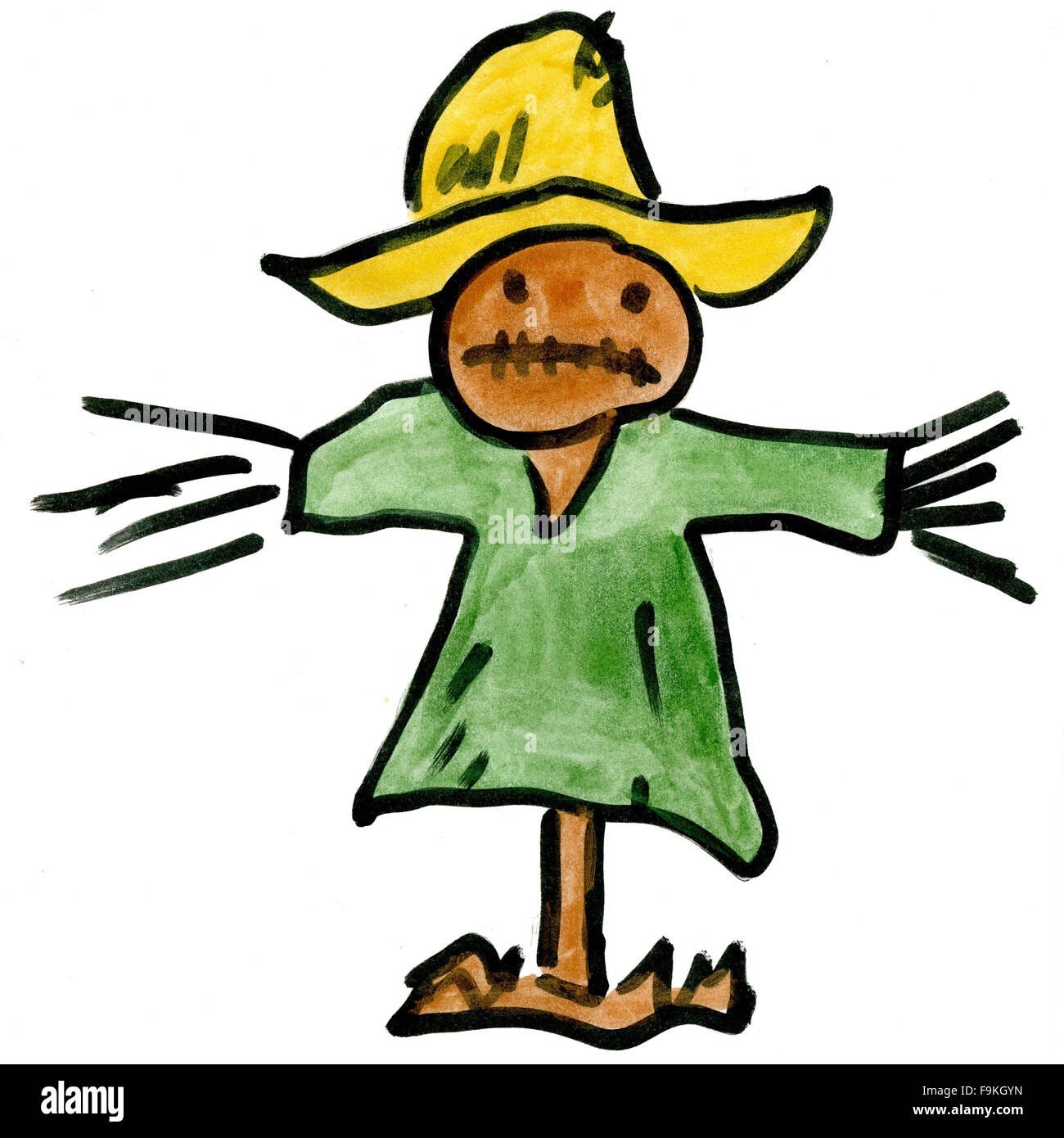 Cartoon épouvantail isolé sur fond blanc aquarelle dessin animé Photo ...
