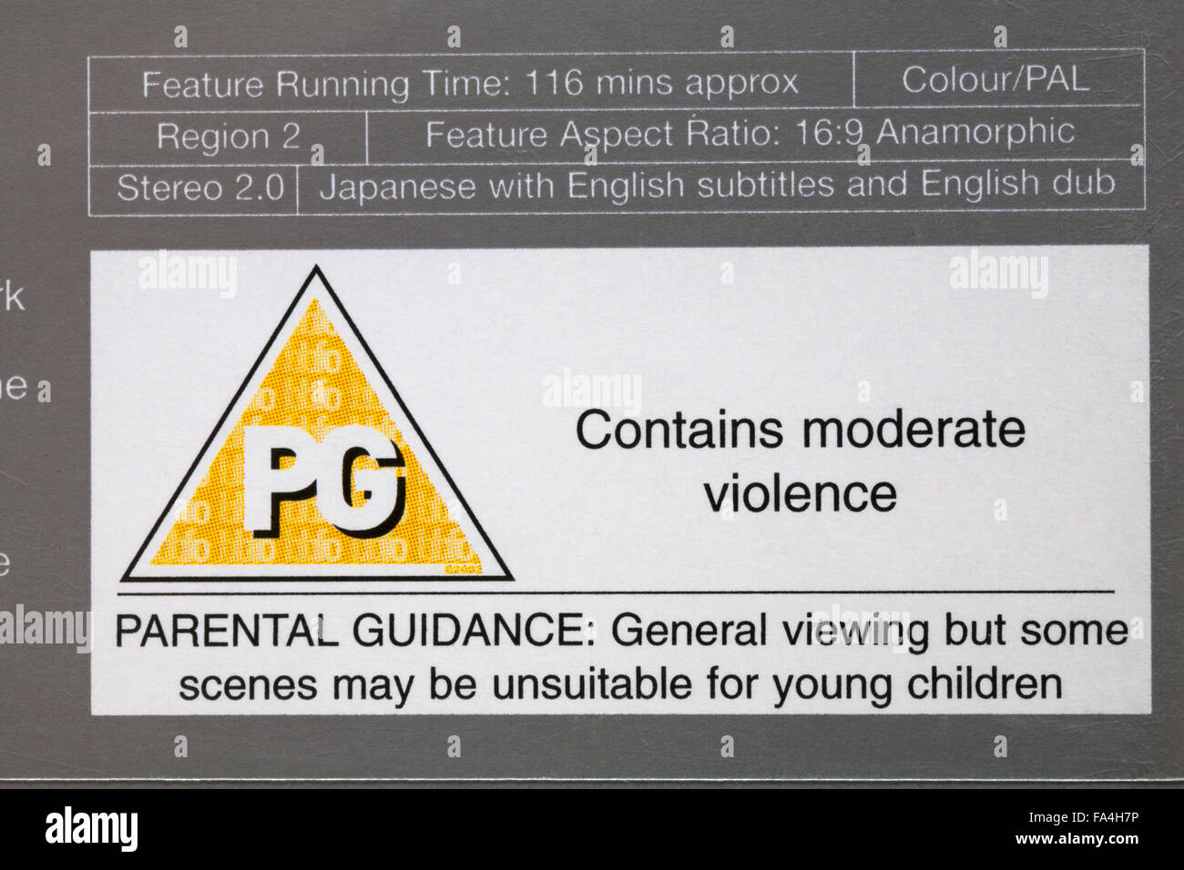 La classification de classification PG sur les DVD contient une ...