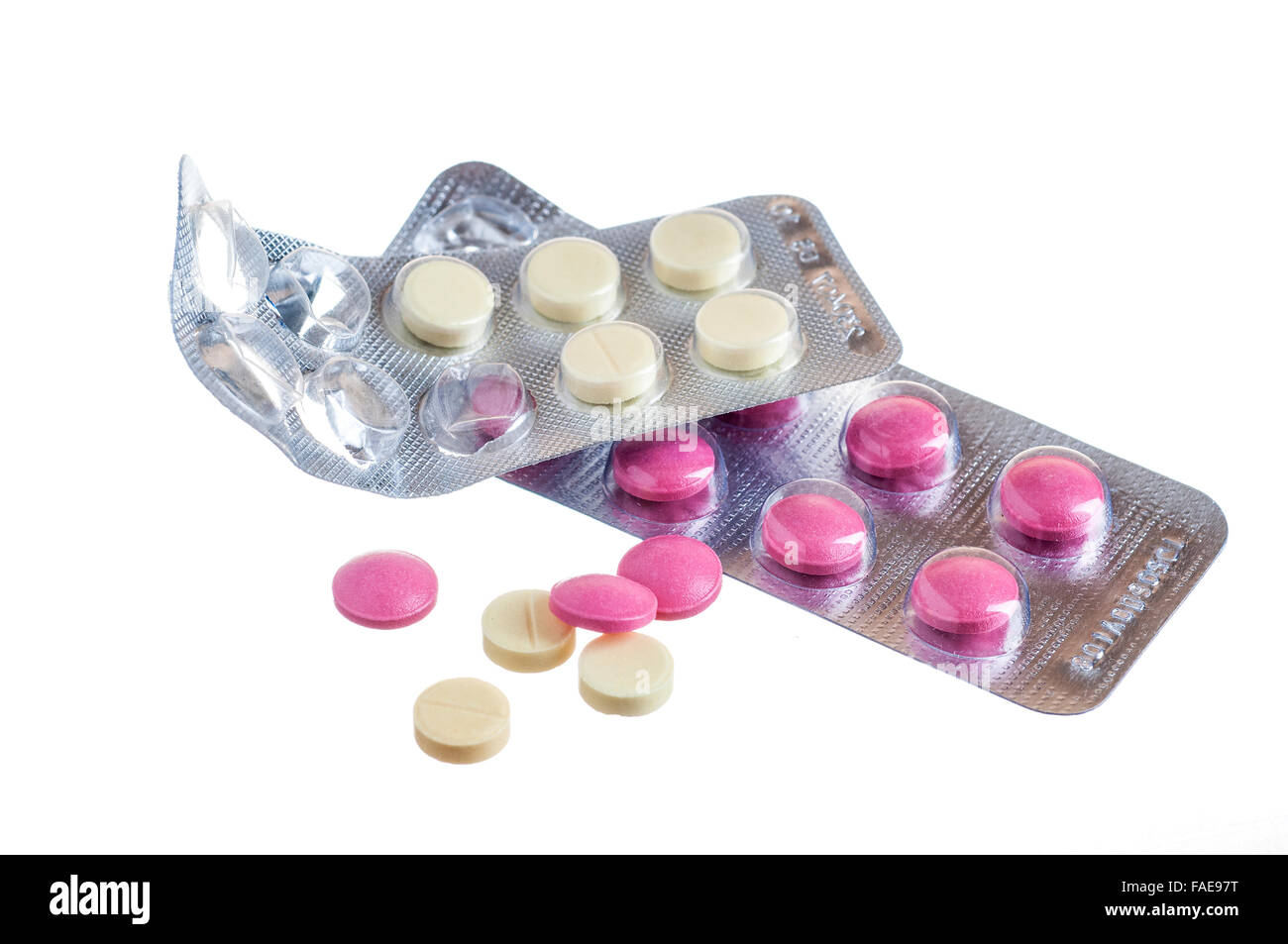 Boîtes de comprimés isolé sur fond blanc Photo Stock - Alamy