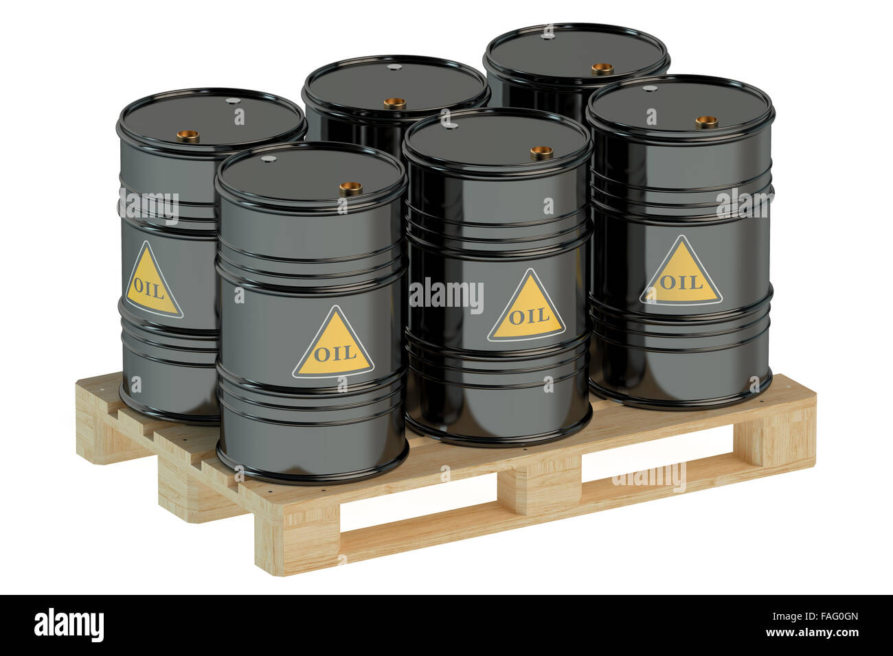 L'huile noire de barils sur palette isolé sur fond blanc Photo Stock ...