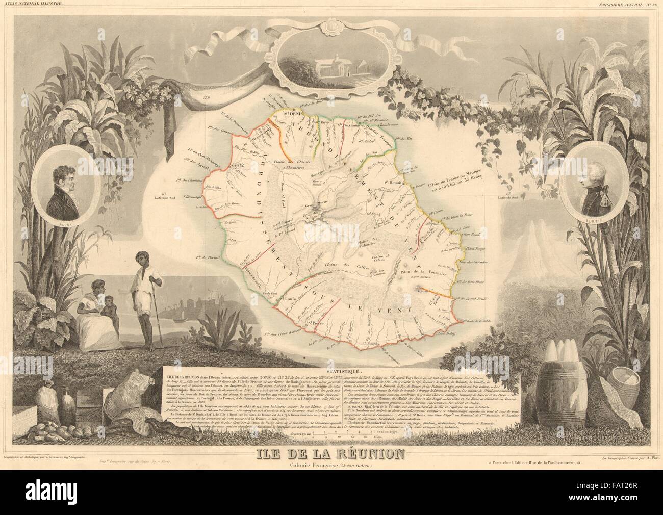 ILE DE LA RÉUNION. De l'Océan indien. Carte antique décoratif/carte ...