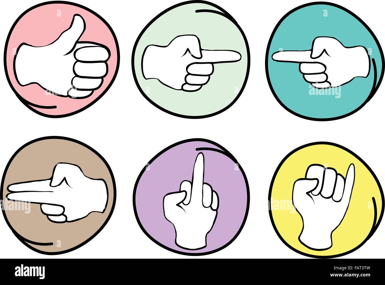 Signe de main, Cartoon Illustration d'une collection de mains montrant ...