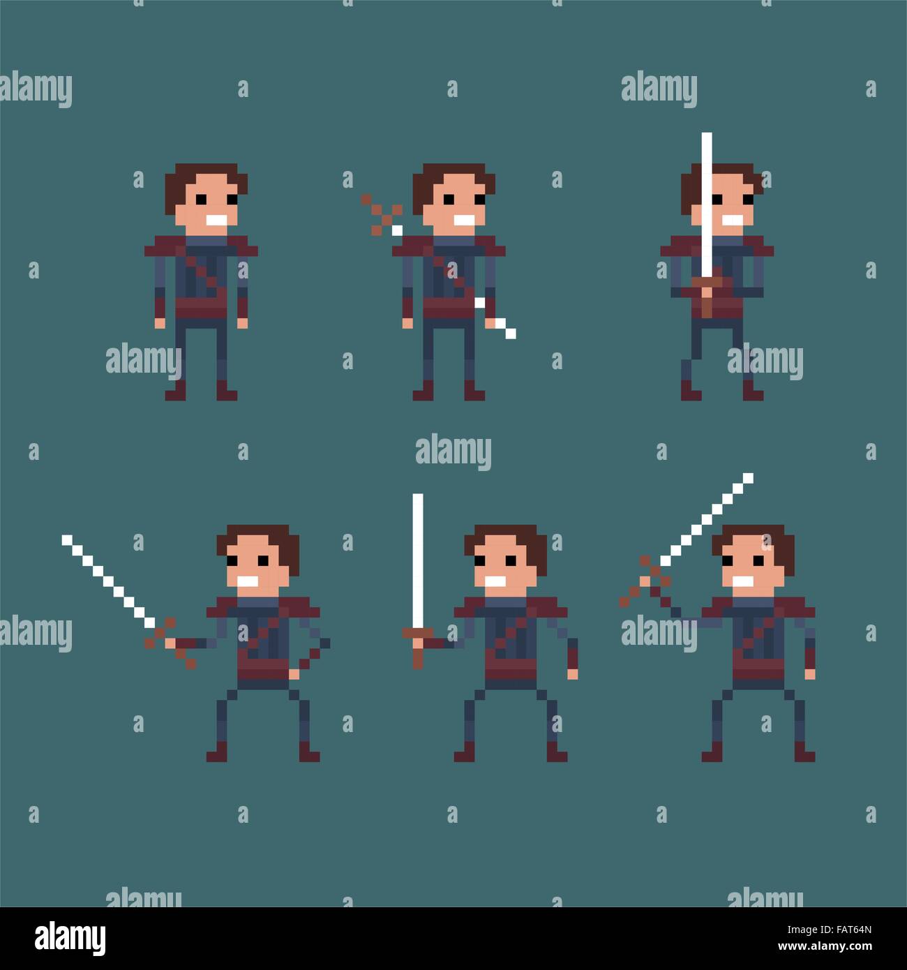 Vector pixel art fantasy kingdom Samurai Warrior sprite Image ...
