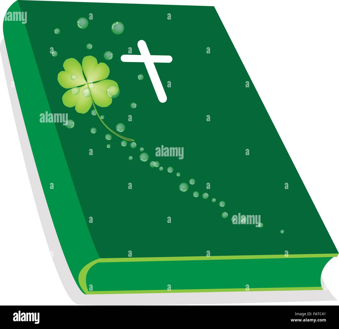 Une illustration de l'objet vert Bible avec croix en bois et de trèfle ...