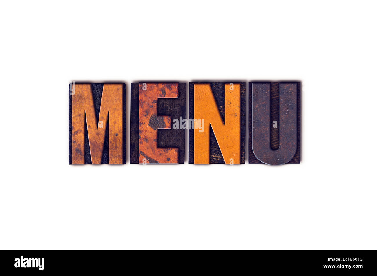 Le mot 'Menu' écrit en police de caractère, en bois vintage isolé sur ...