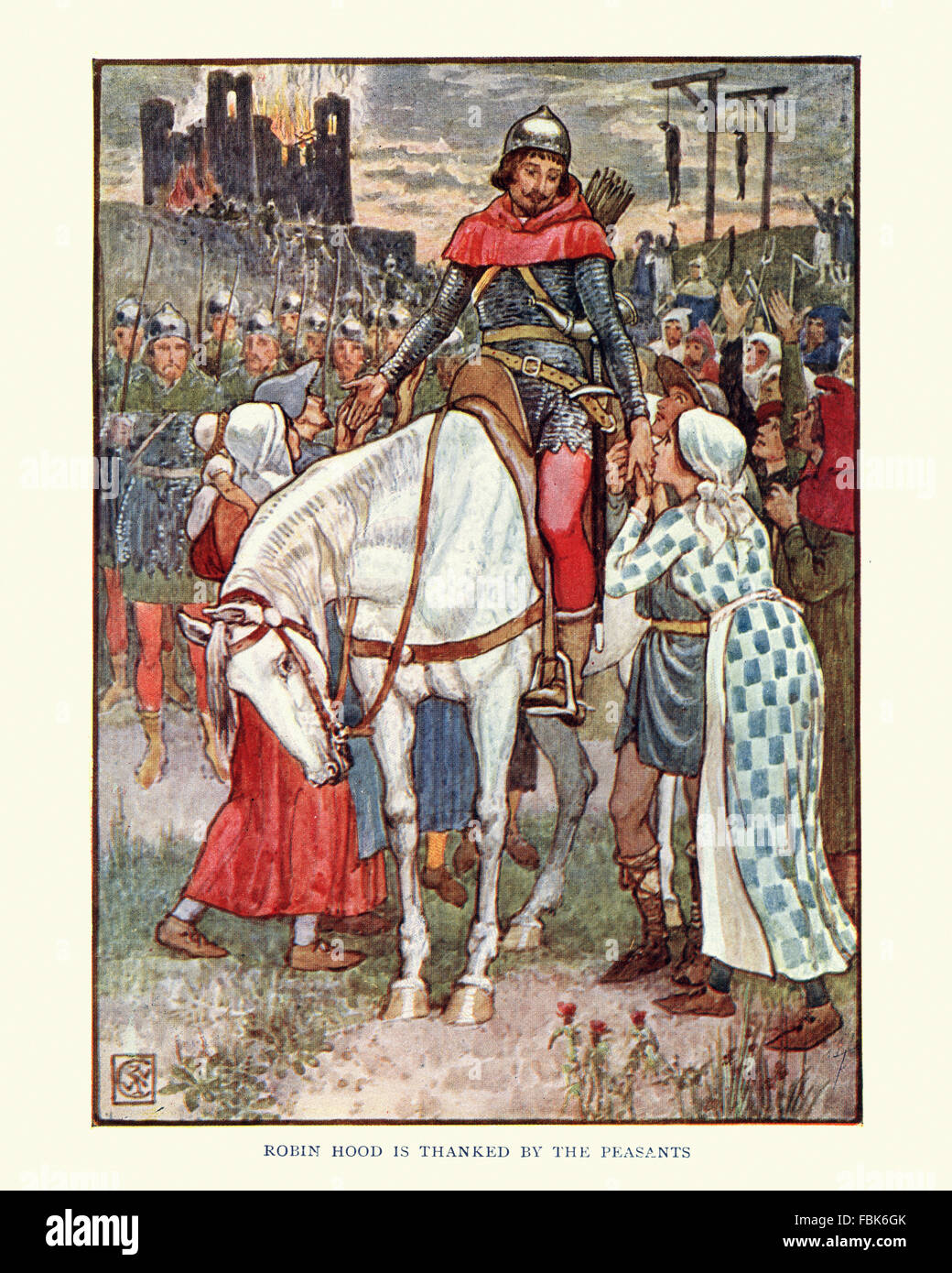 Illustration de l'histoire de Robin des Bois. Robin Hood est remercié ...