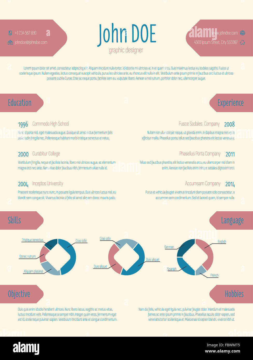 Moderne et cool cv cv modèle de curriculum vitae Photo Stock - Alamy