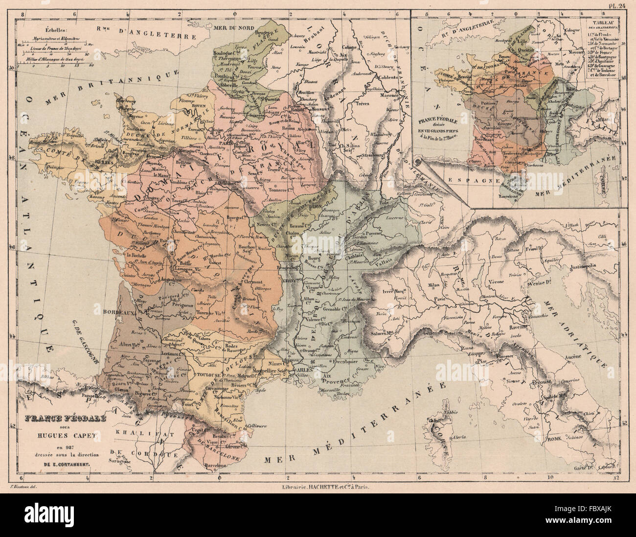 La FRANCE EN 987. La France féodale sous Hugh Capet. Divisé en 7 fiefs ...