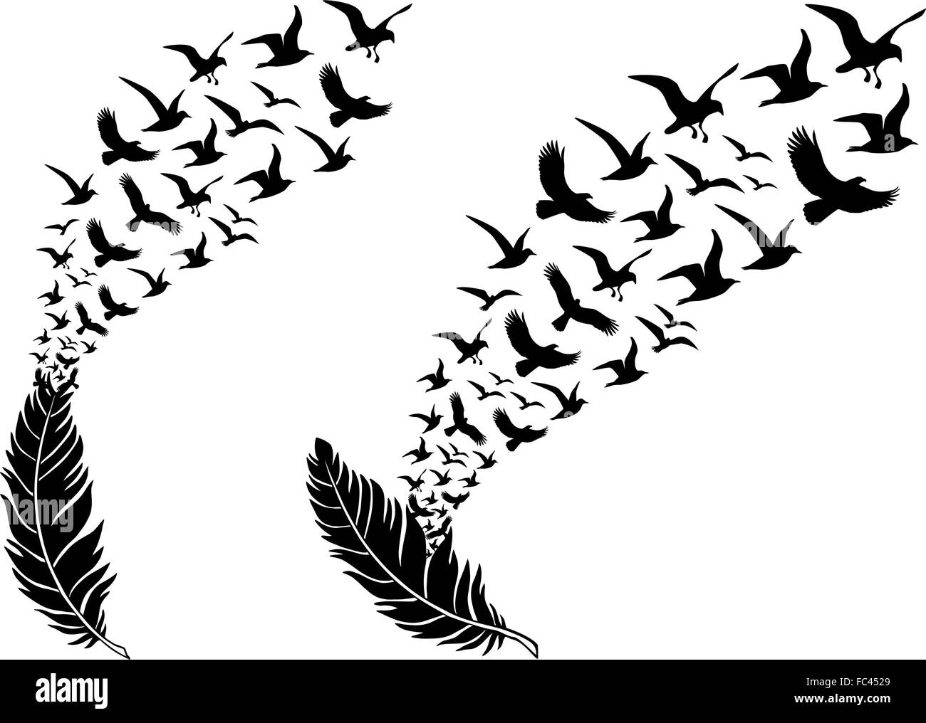 Avec des plumes de vol libre d'oiseaux, vector illustration pour un tatouage mural Vecteurs Et ...