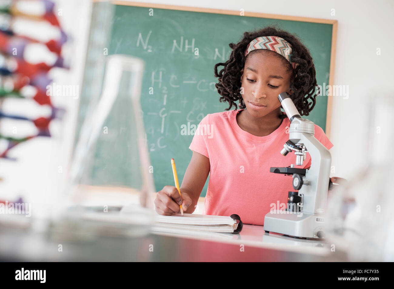 Black Student performing experiment in science class Photo Stock - Alamy