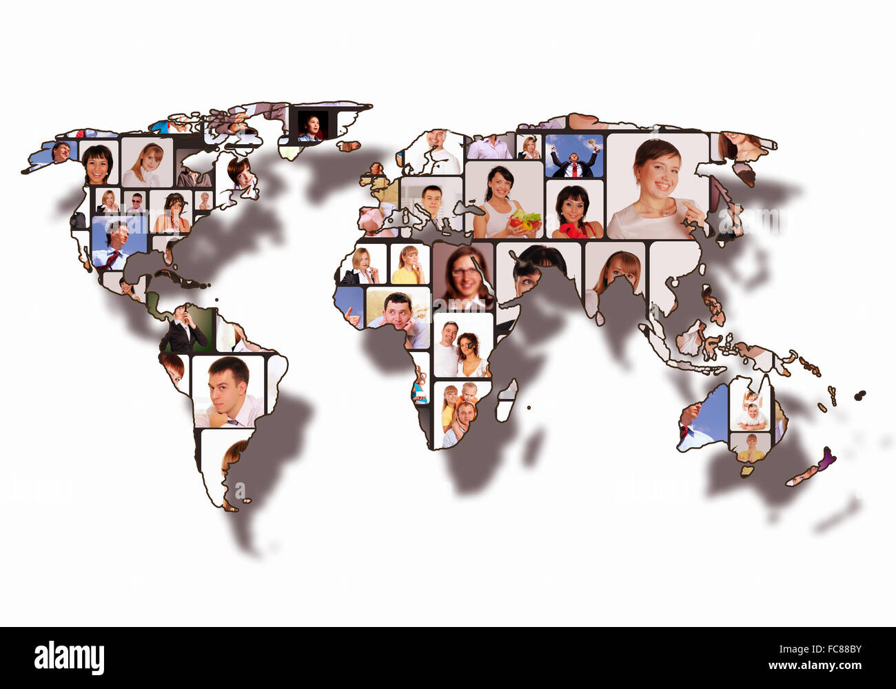 Carte du monde avec des personnes d'arrière-plan sur les portraits il ...
