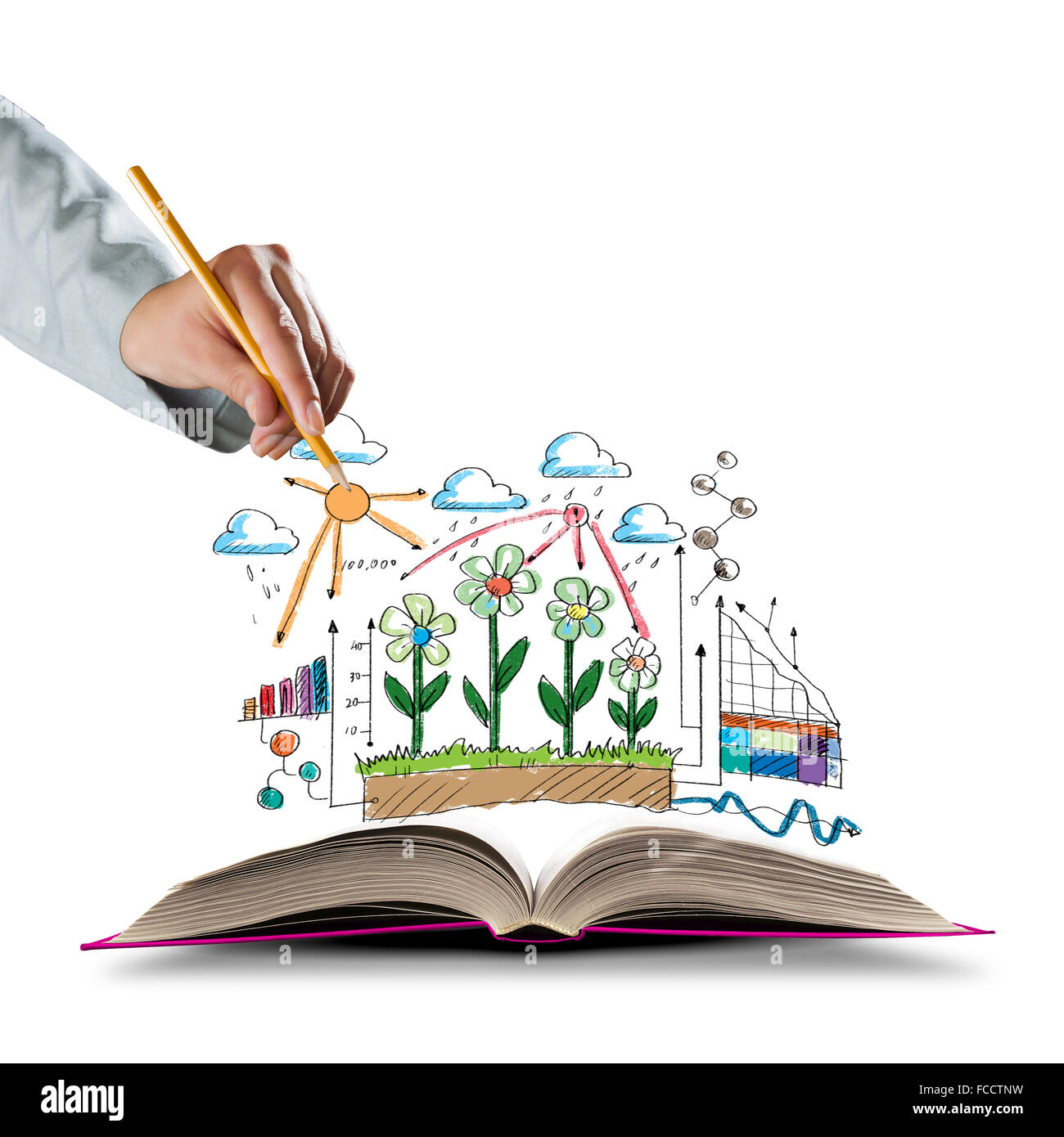 Livre ouvert avec des croquis et dessin au crayon Photo Stock - Alamy