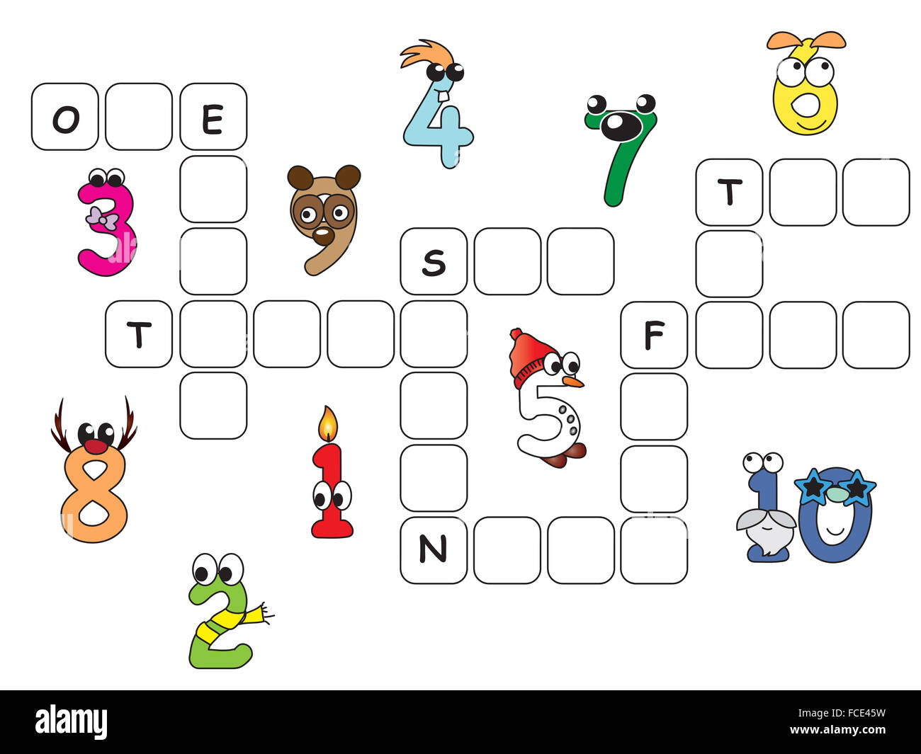 Jeu pour les enfants : les mots croisés avec des numéros de 1 à 10 ...
