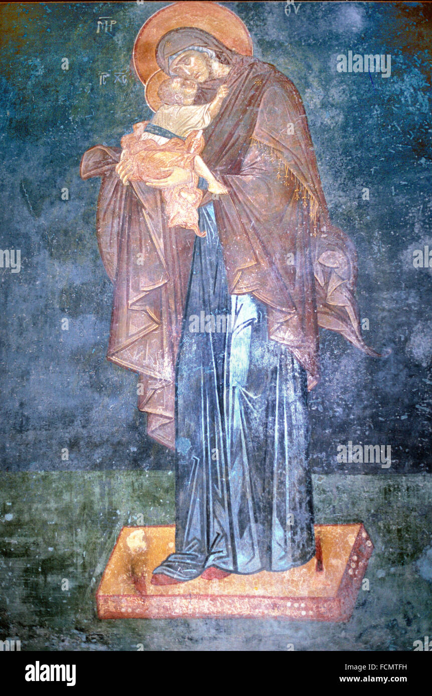 Des fresques ou peintures murales byzantines (c14e) de la Vierge à l ...
