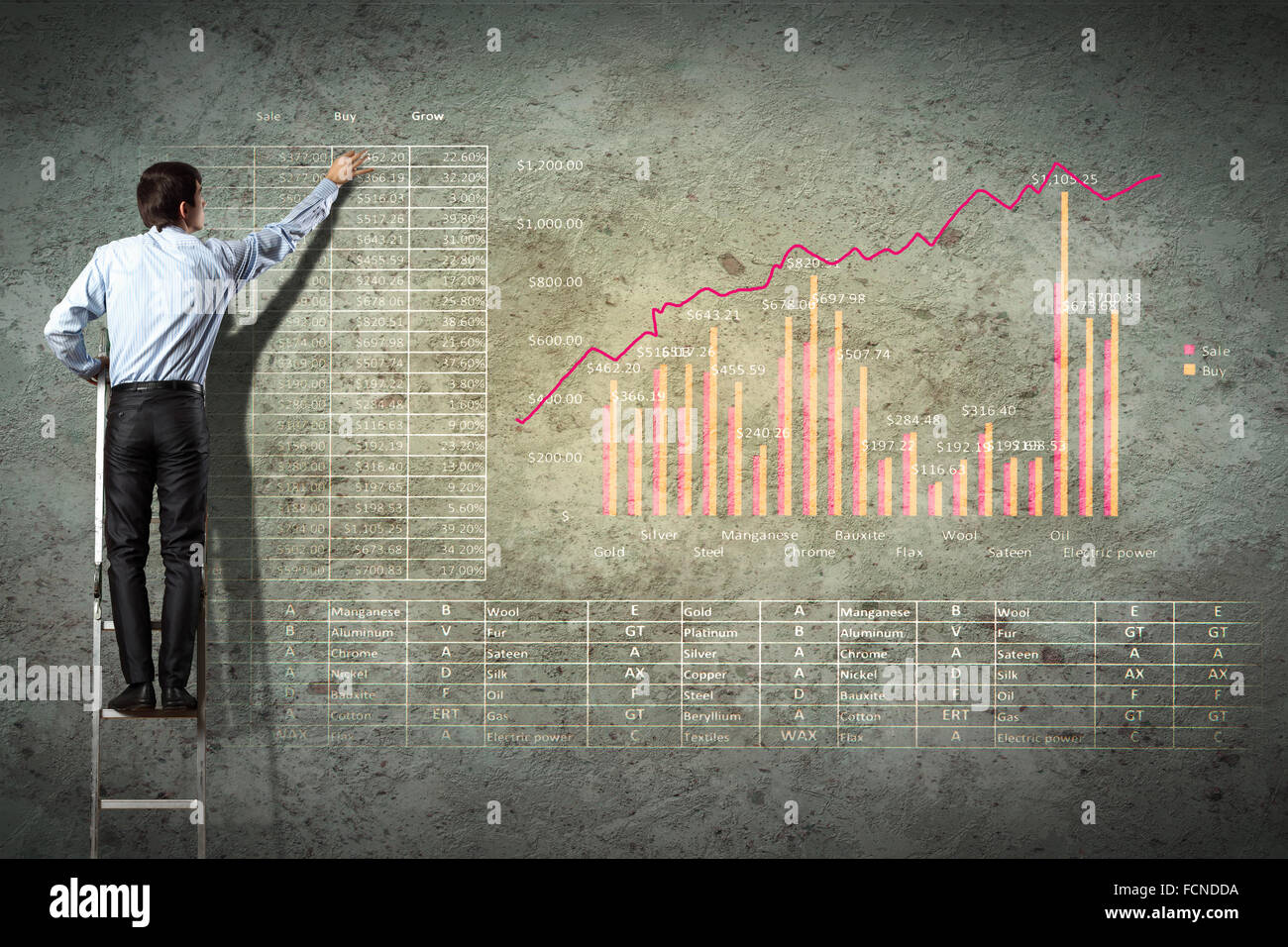 Businessman standing dessiner des diagrammes et graphiques Photo Stock ...