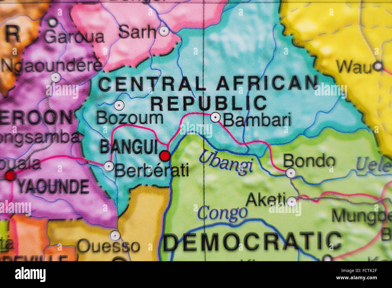 Photo d'une carte de la République centrafricaine et la capitale Bangui ...