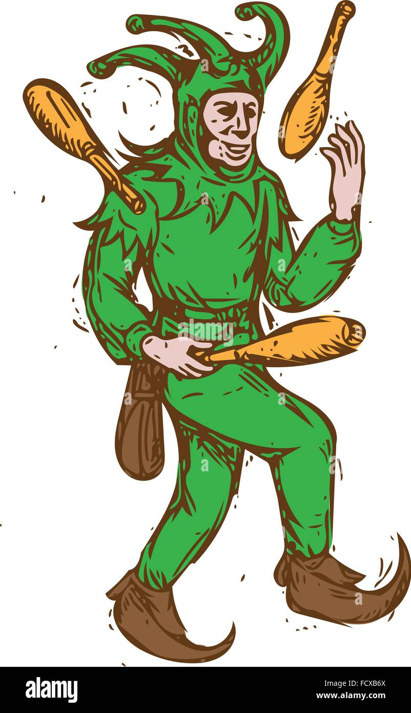 Croquis dessin illustration style médiéval de jonglerie jongleur ...