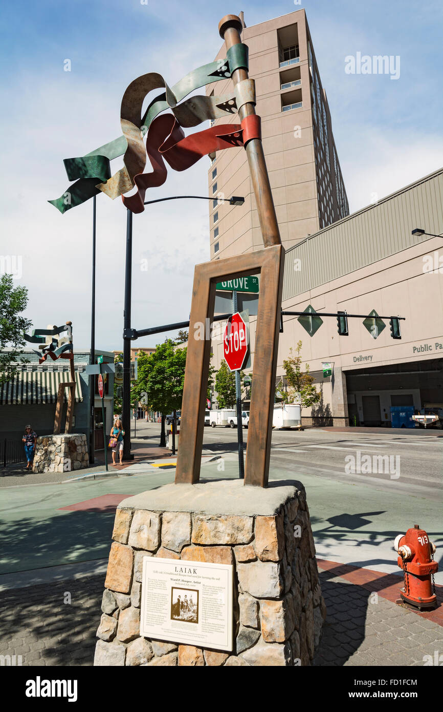 New York, Boise, Bloc Basque, sculpture de métal d'un Laiak (LIE-yak ...